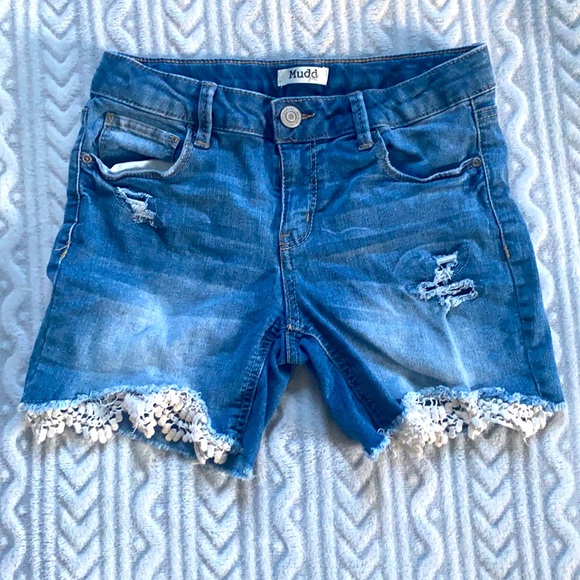 Mudd | Bottoms | Mudd Girls Ripped Jean Shorts With Lace | Poshmark